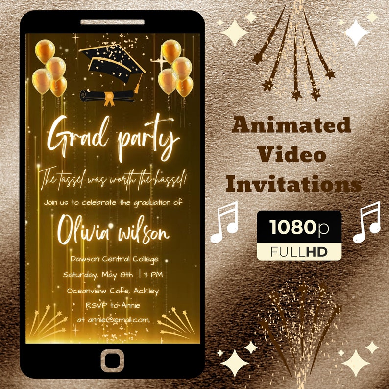 Animated Grad Party Video Invitation, Personalized Graduation Party ...