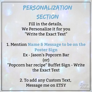 Popcorn Bar Poster Sign, Custom Table Sign, Food Station Decor, DIY ...