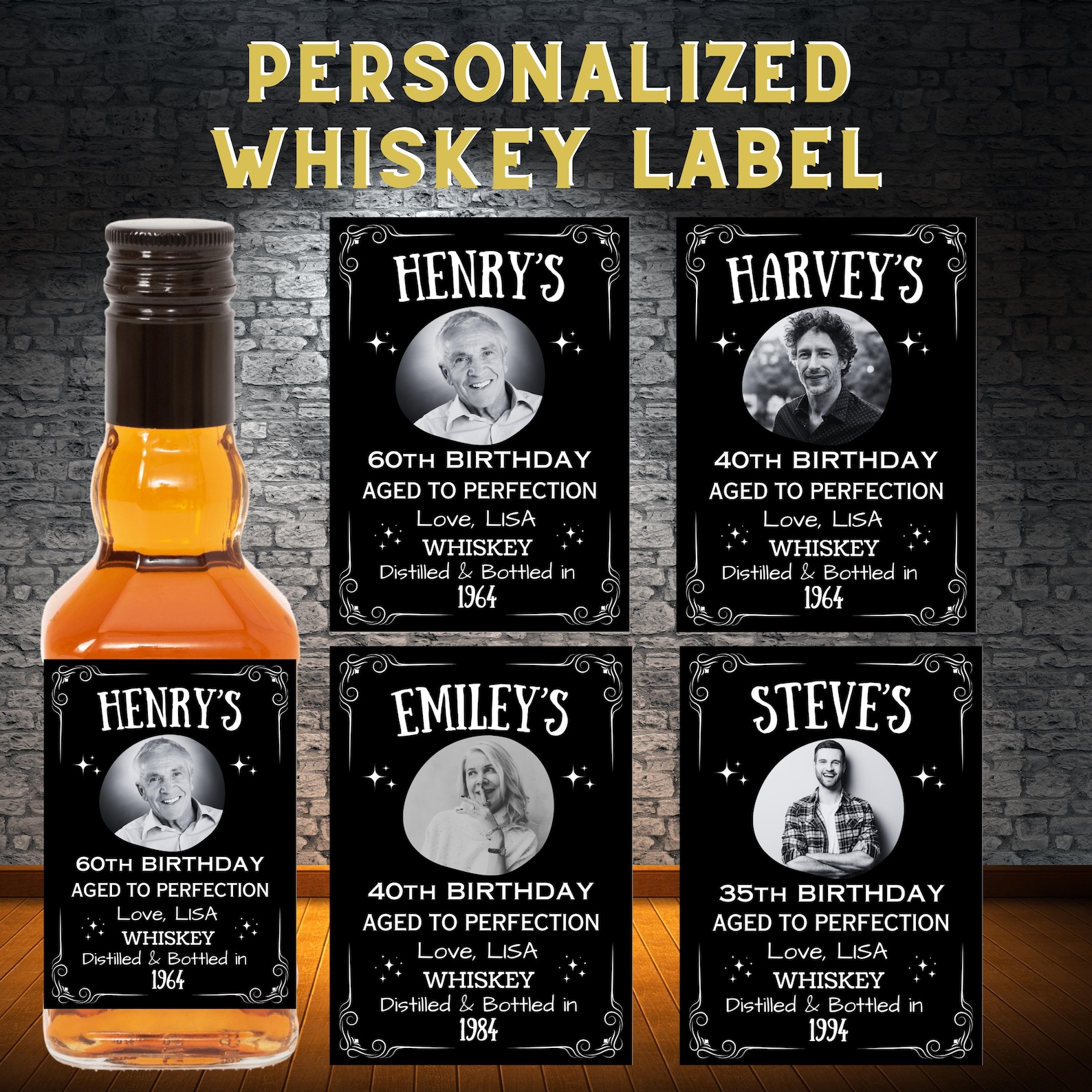 Custom Whiskey Bottle Label, Photo Label Vinyl Decal, Personalized Gift ...
