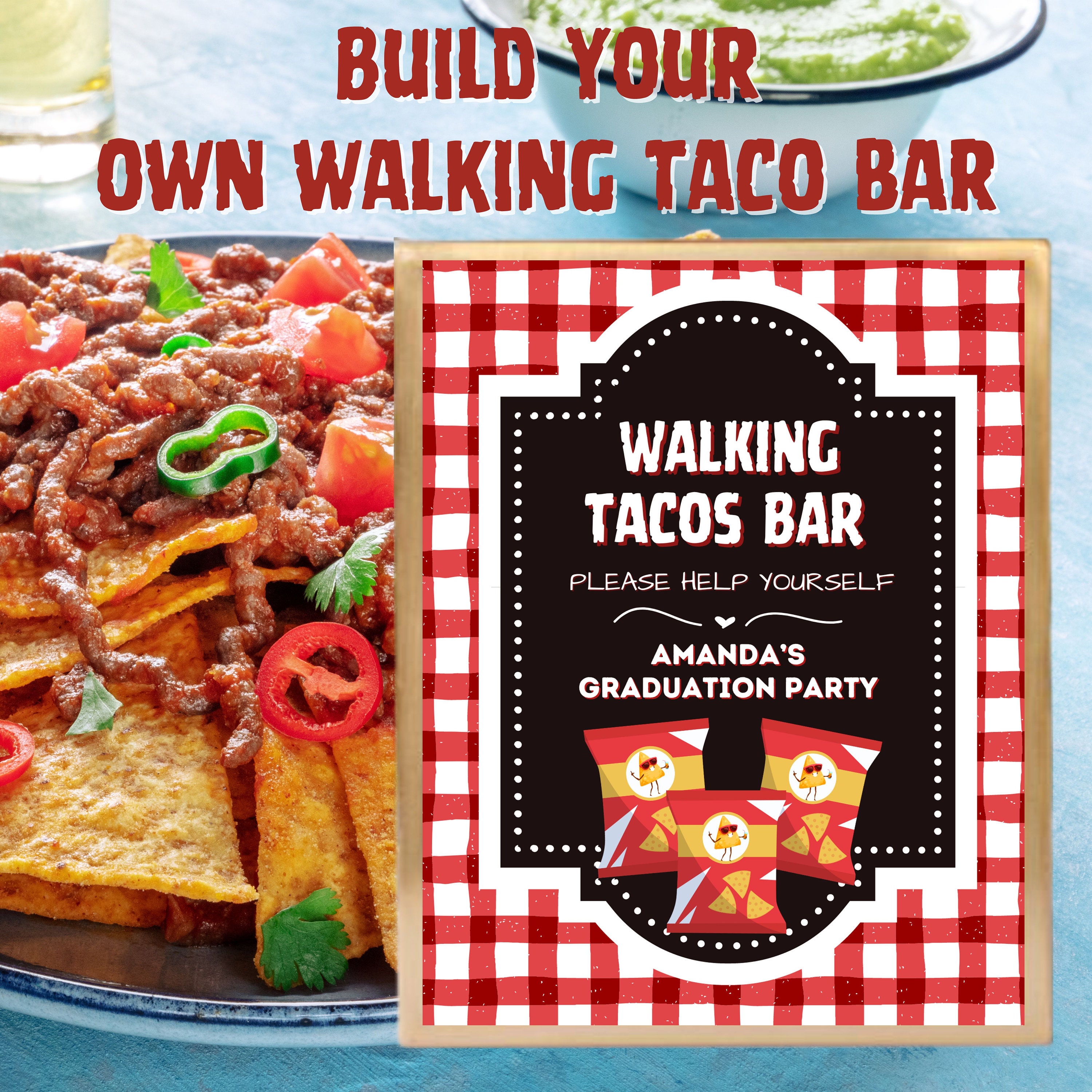 Walking Taco Bar Buffet Table Sign, Personalized to Any Name, Walking ...