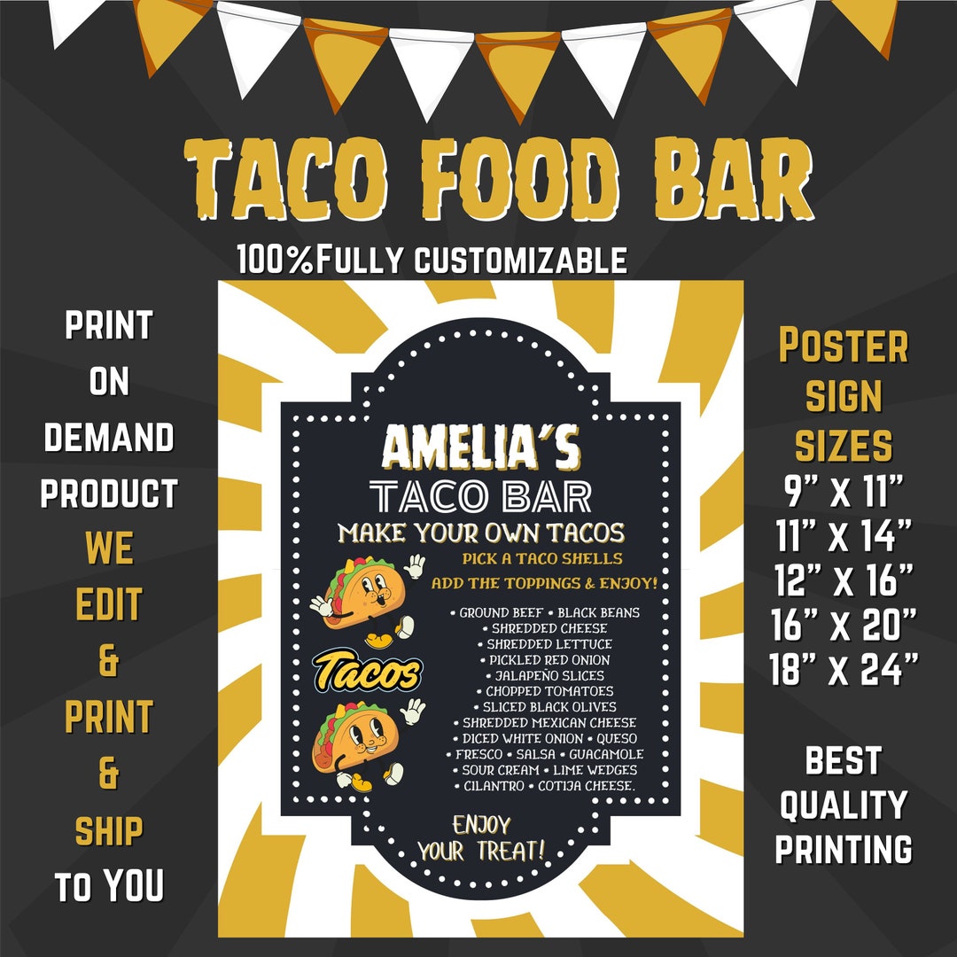 Build Your Own TACO Bar, Food Bar Poster Signs, Taco Station, Custom ...