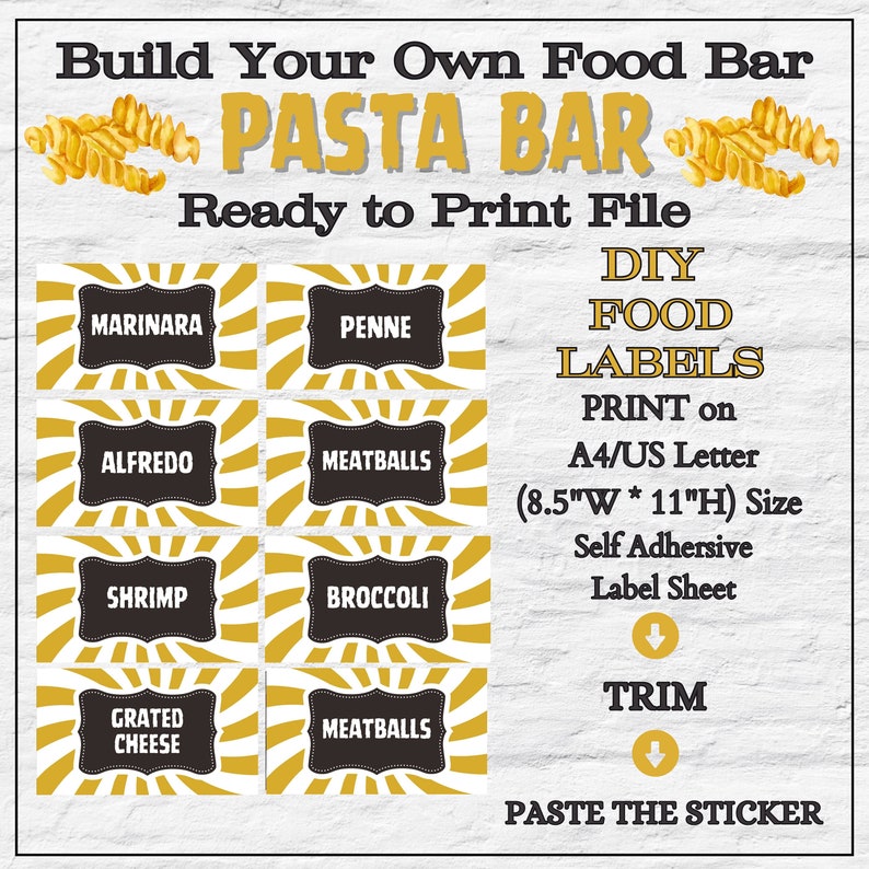 Build Your Own PASTA Bar, Food Bar Buffet Sign, Buffet Cards ...
