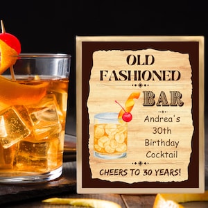 Old Fashioned Bar Personalized Party Sign + Recipe Card – DIY Cocktail ...