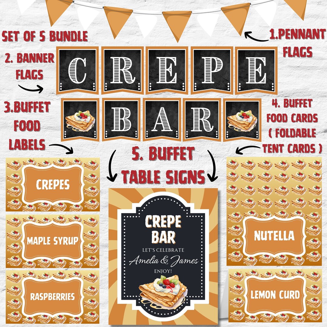 Build Your Own CREPE Bar, Crepe Station Food Bar Buffet Sign + Buffet ...
