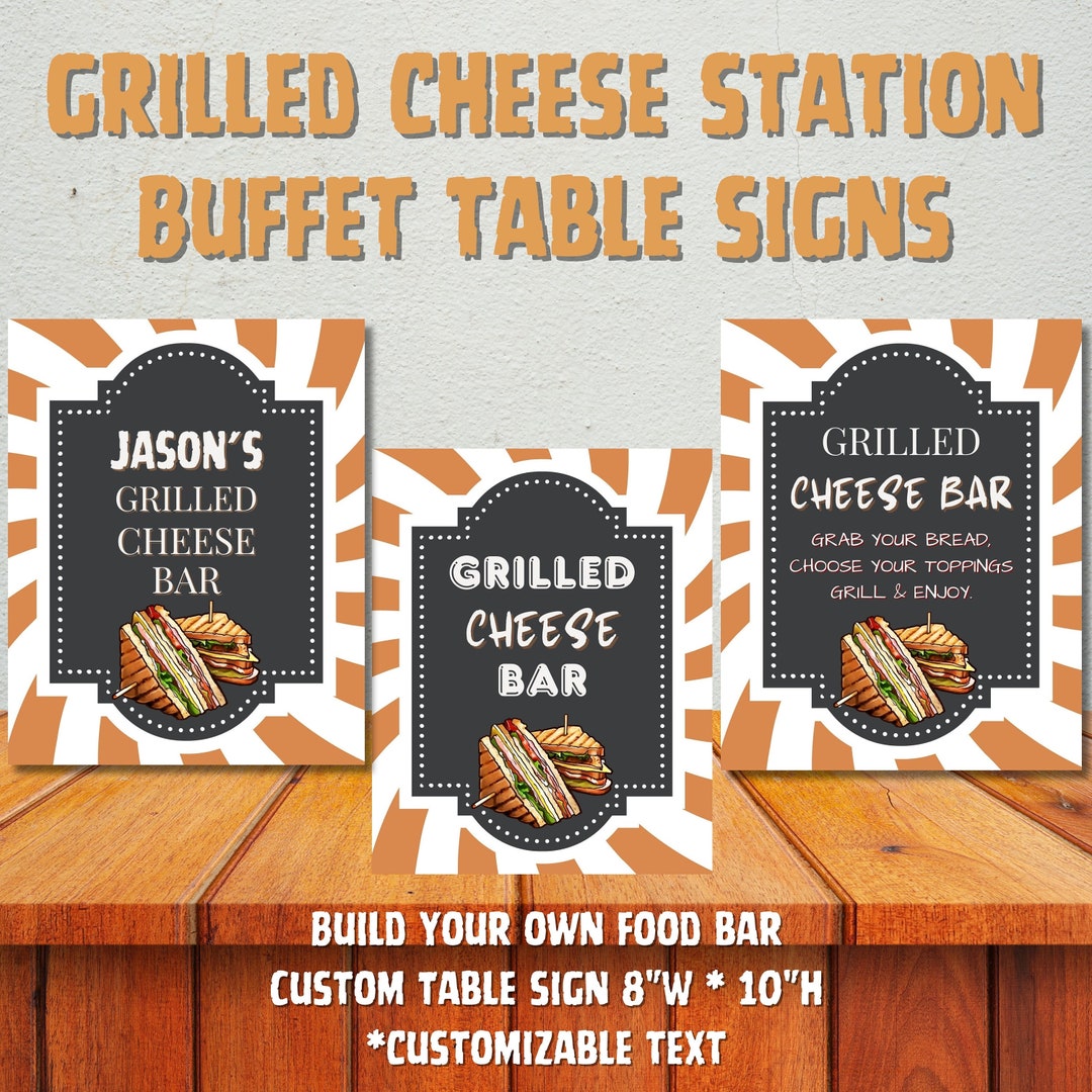 Party Table Sign, Grilled Cheese Bar Buffet Table Sign, Food Bar Sign ...
