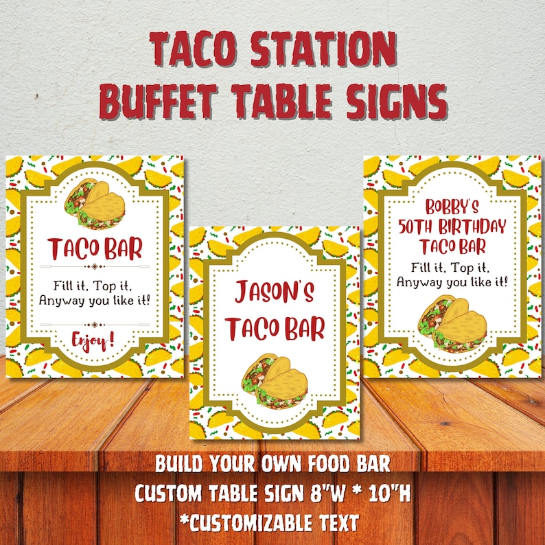 TACO Food Bar Buffet Table Sign | Personalized Taco Station Sign ...