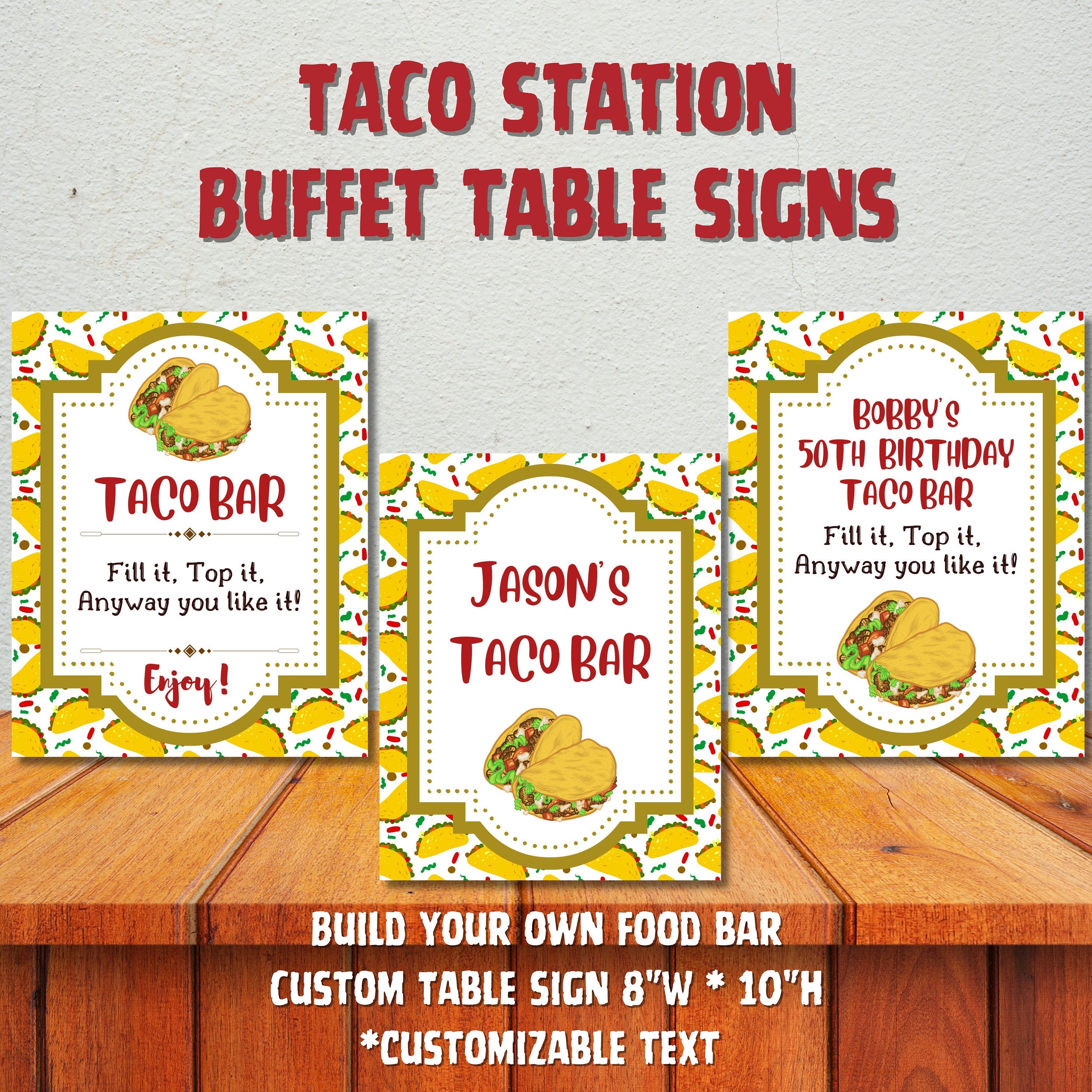TACO Food Bar Buffet Table Sign | Personalized Taco Station Sign ...