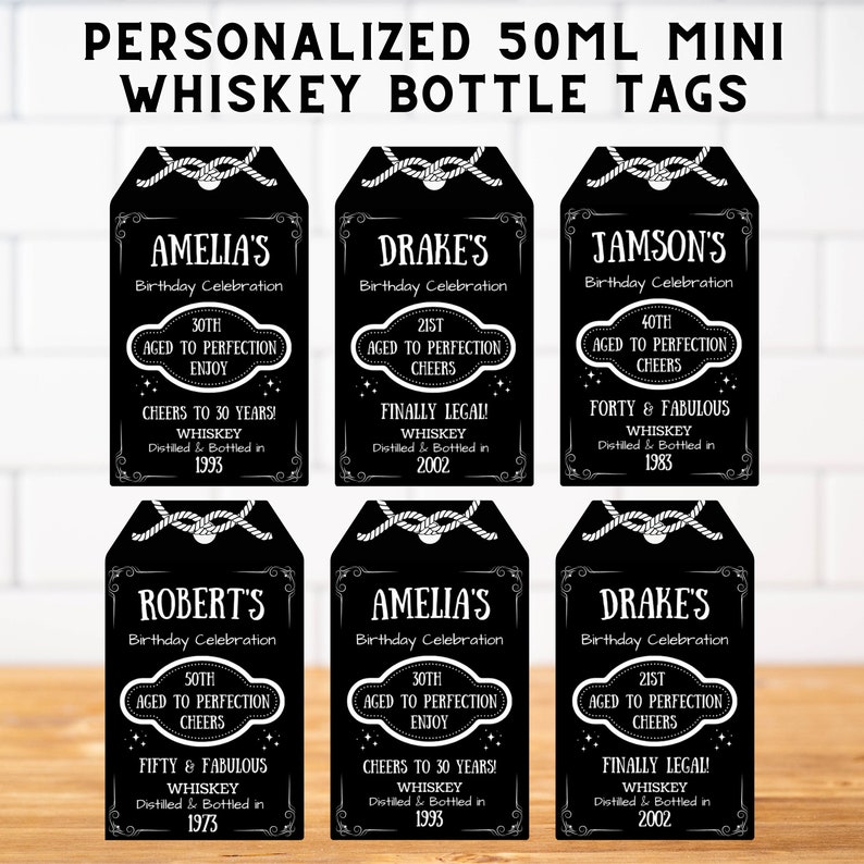 Printable Custom Mini Whiskey Bottle Hang TAGS, Fits Mini Whiskey ...