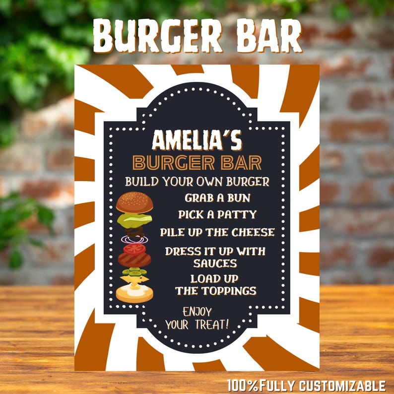 Build Your Own Burger Bar | Food Bar Poster Sign, Burger Station Sign ...