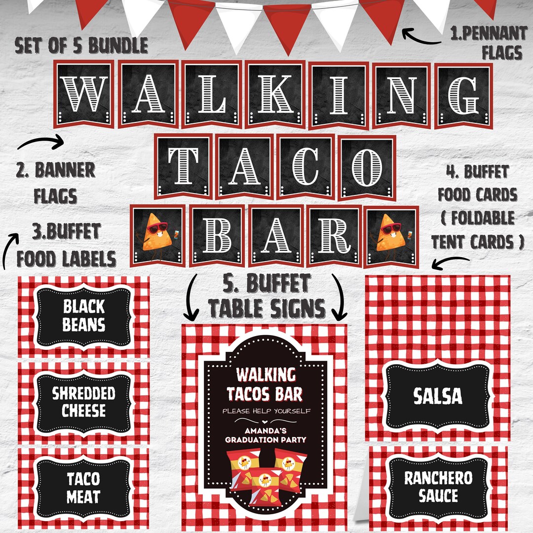 Build Your Own Walking Taco Bar Buffet Sign + Buffet Cards ...