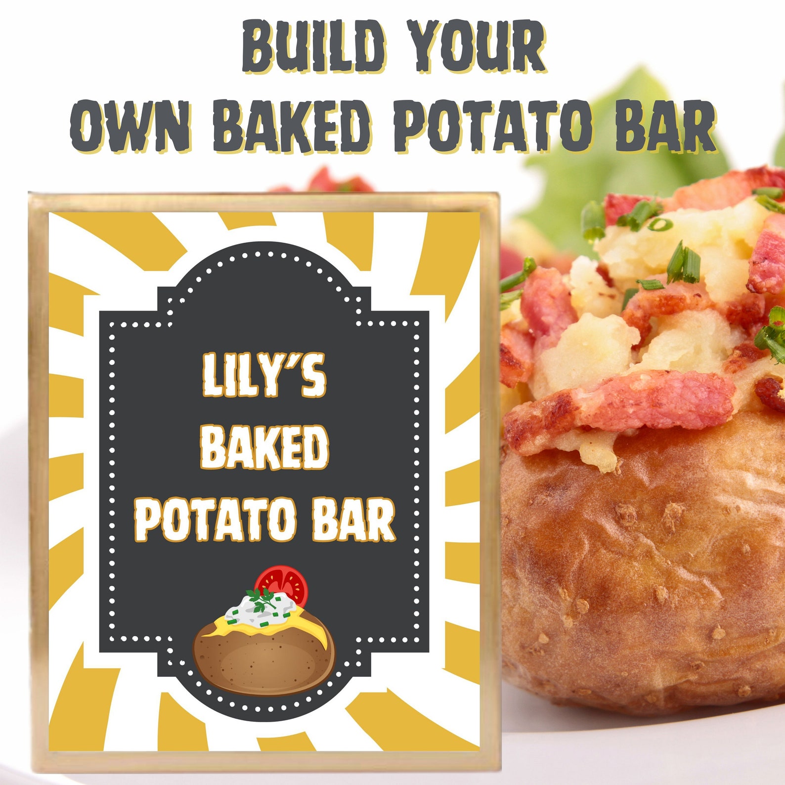 Baked Potato Bar Table Sign Template, Personalized to Any Name, Baked ...