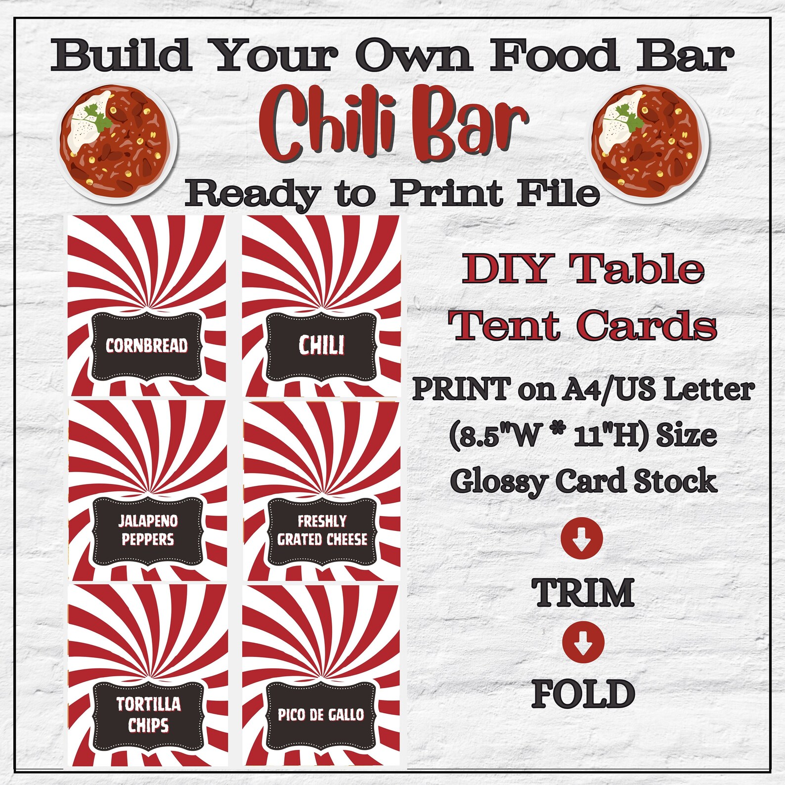 Build Your Own CHILI Food Bar Buffet Sign Buffet Cards Personalized ...