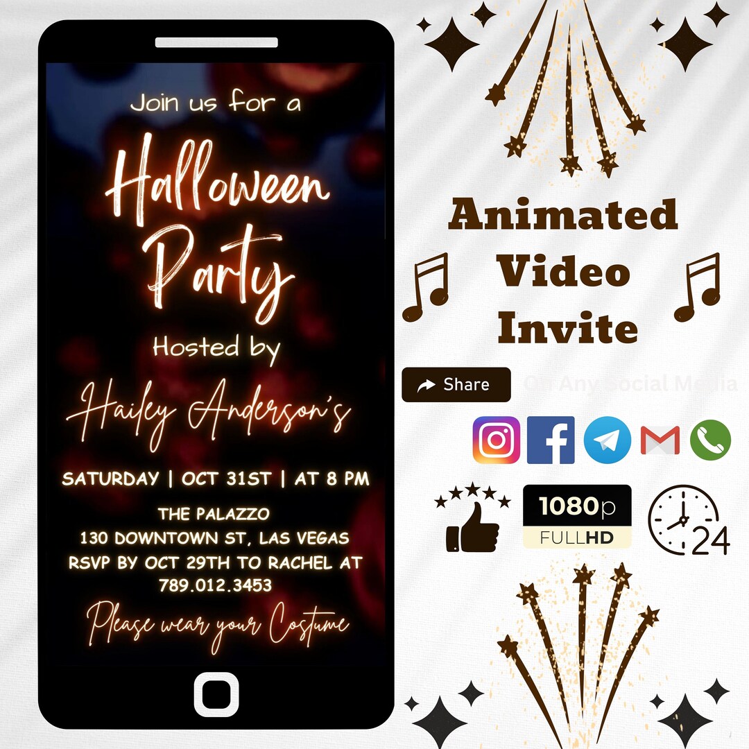 Customizable Animated Video Invitation, Personalized Halloween Party ...
