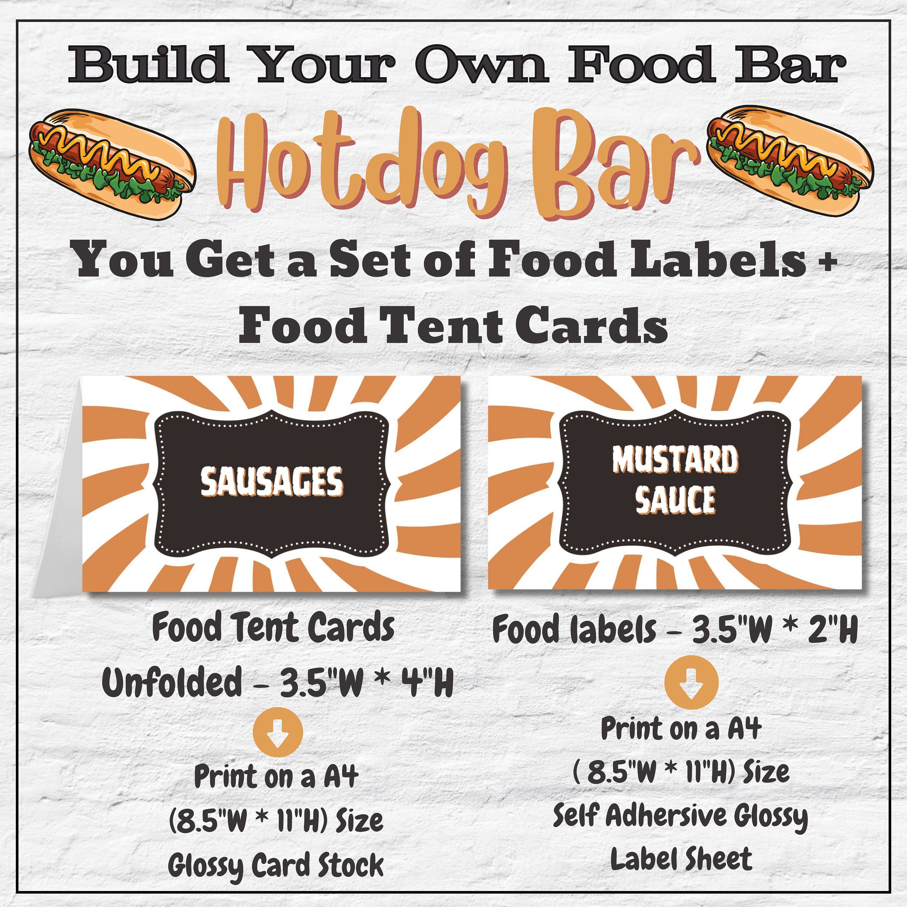 Build Your Own HOT DOG Bar, Food Bar Buffet Sign Buffet Cards ...
