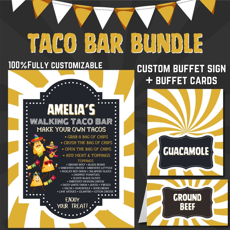Build Your Own WALKING TACO Bar, Food Bar Buffet Sign, Buffet Cards ...