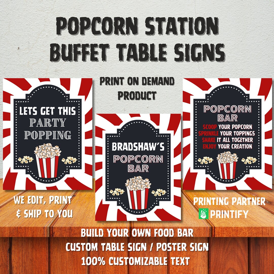 Build Your Own POPCORN Bar, Food Bar Poster Sign, Food Station, Custom ...