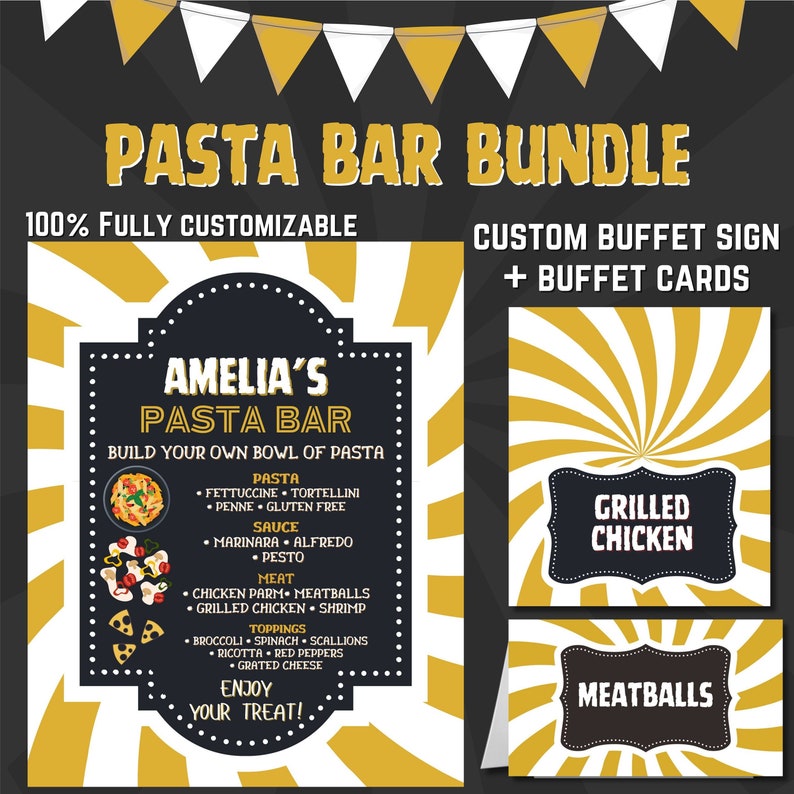 Build Your Own PASTA Bar, Food Bar Buffet Sign, Buffet Cards ...