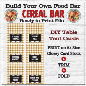 Build Your Own CEREAL Food Bar Buffet Sign + Buffet Cards ...