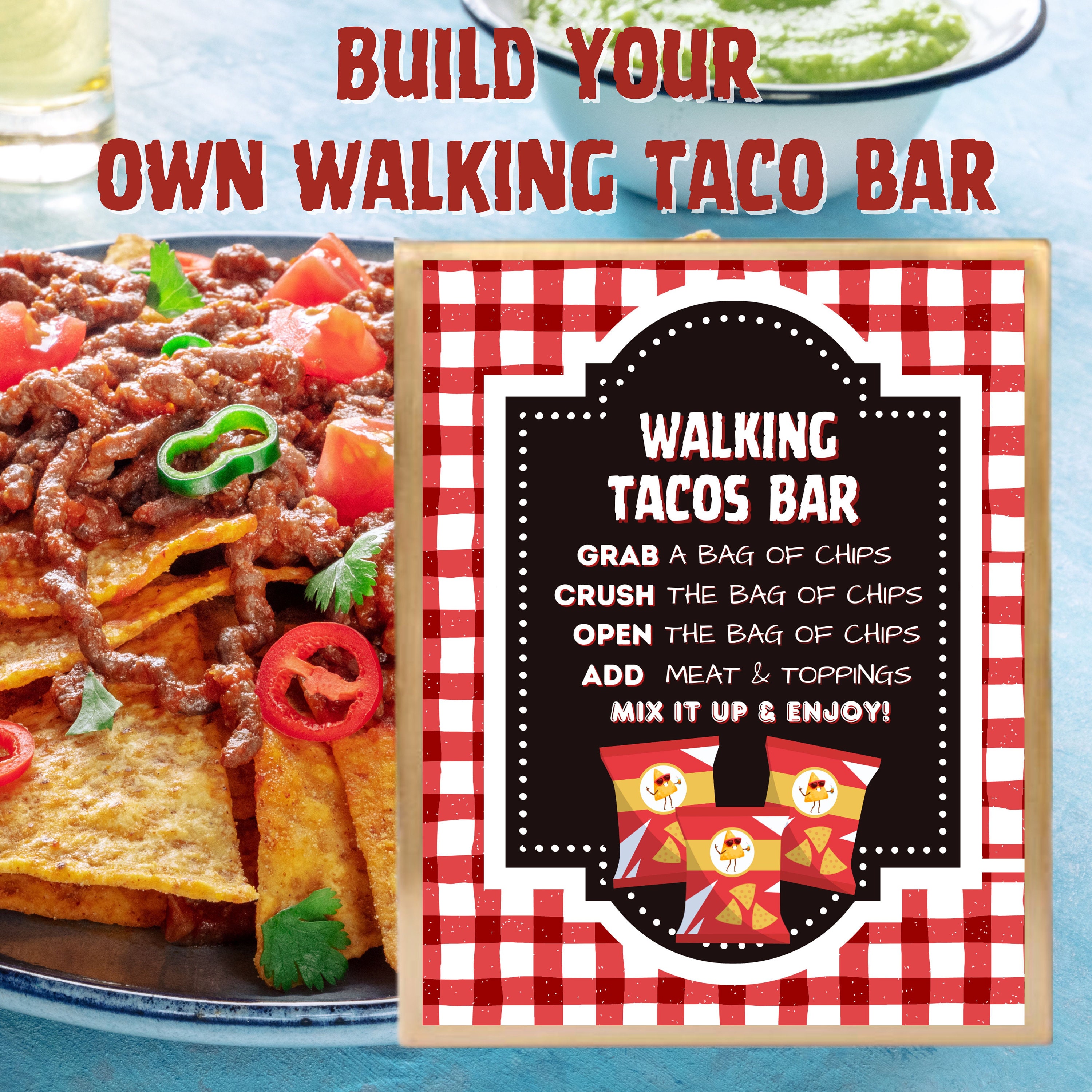 Walking Taco Bar Buffet Table Sign, Walking Taco Station Sign, Banners ...