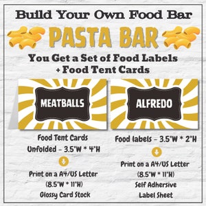 Build Your Own PASTA Bar, Food Bar Buffet Sign, Buffet Cards ...
