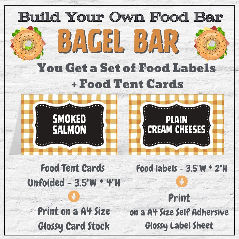 Build Your Own BAGEL Food Bar Buffet Sign + Buffet Cards + Personalized ...