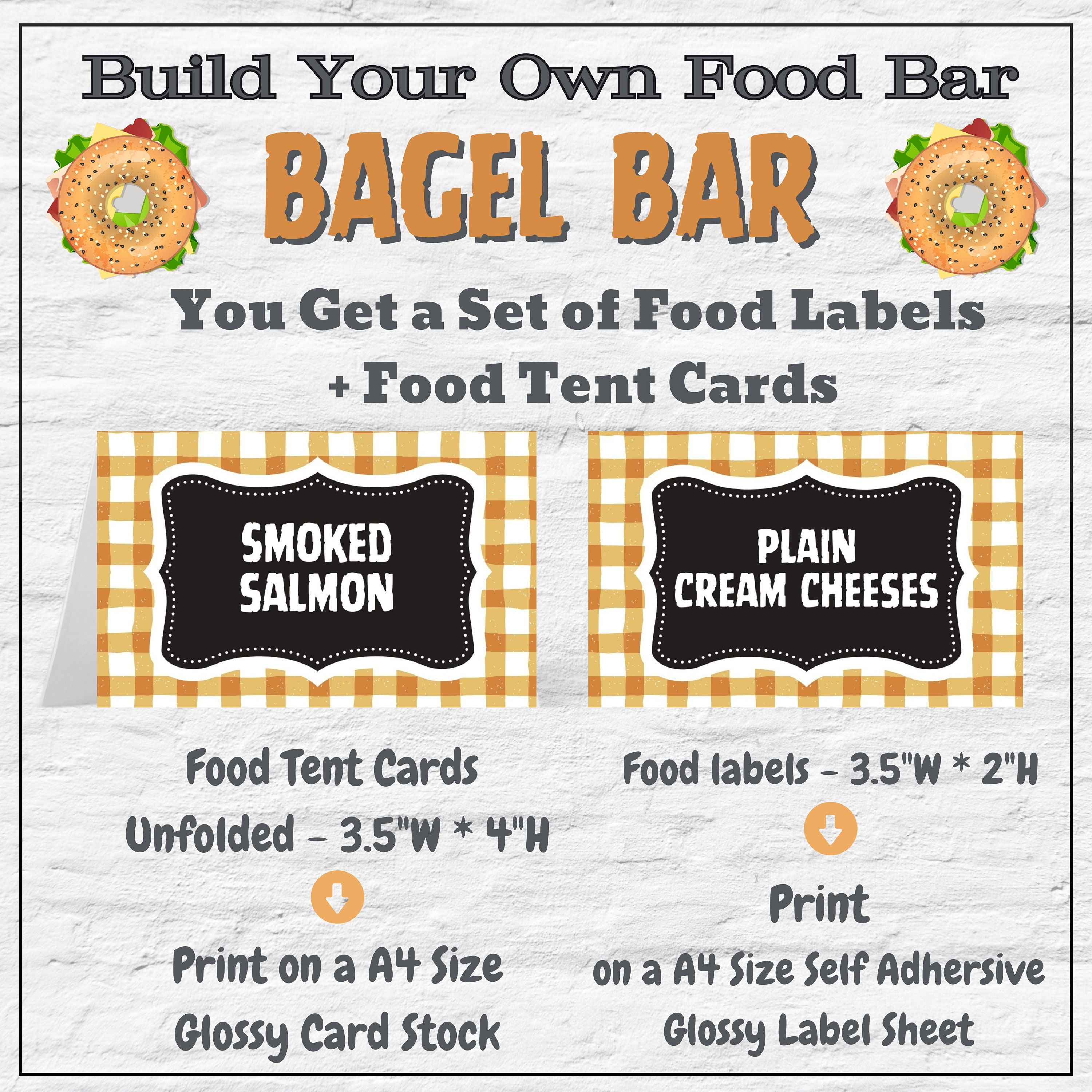 Build Your Own BAGEL Food Bar Buffet Sign + Buffet Cards + Personalized ...