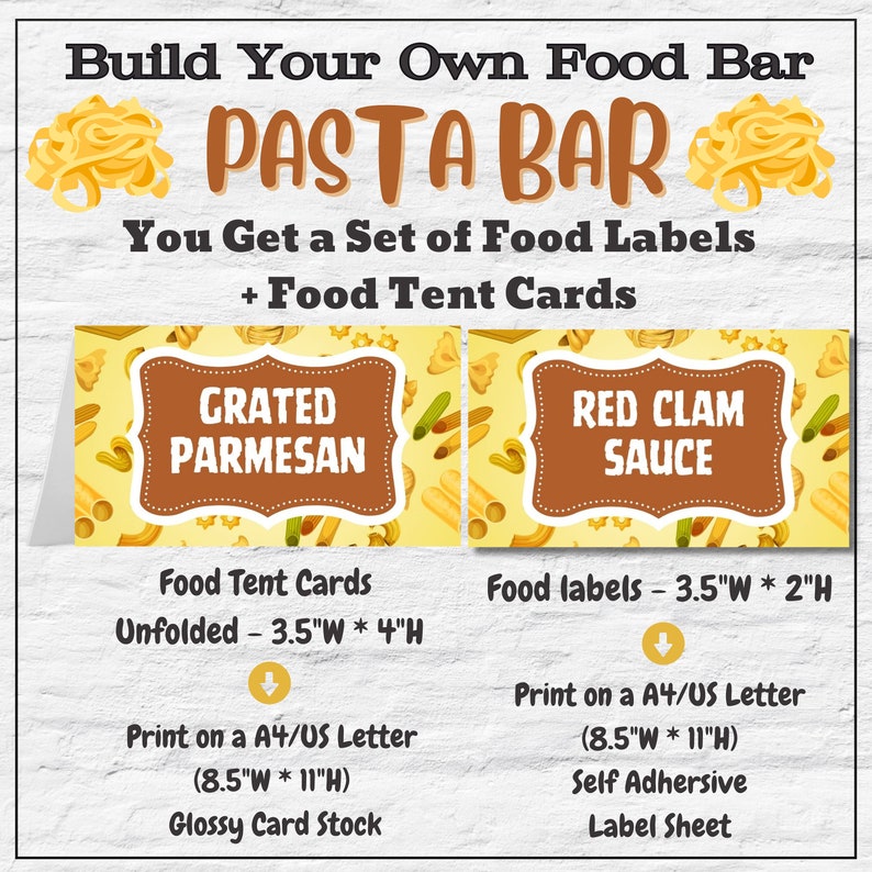 Build Your Own Pasta Bar Sign Set | Pasta Buffet Sign, Food Tent Cards ...