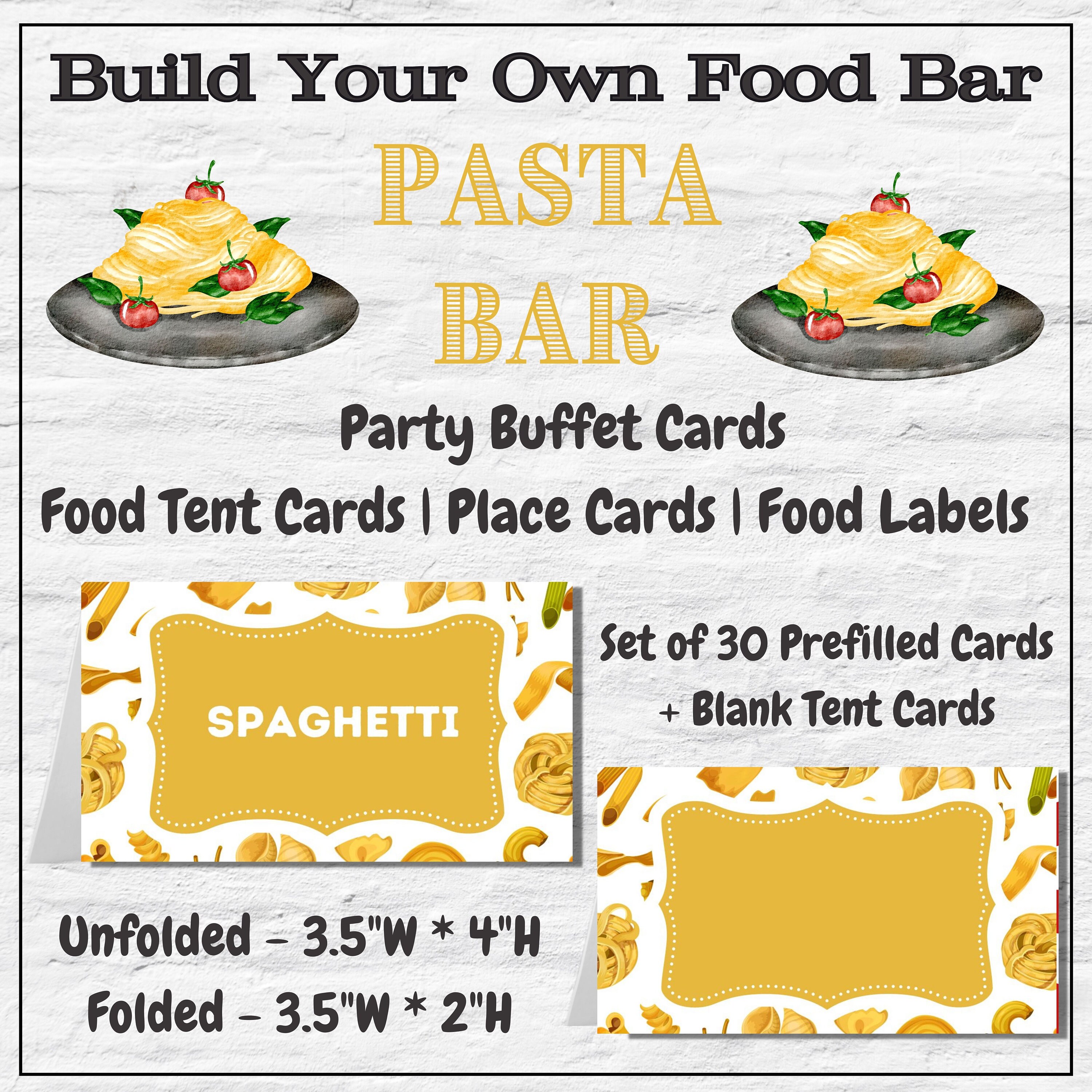 Build Your Own PASTA Food Bar Buffet Sign Buffet Cards Personalized ...
