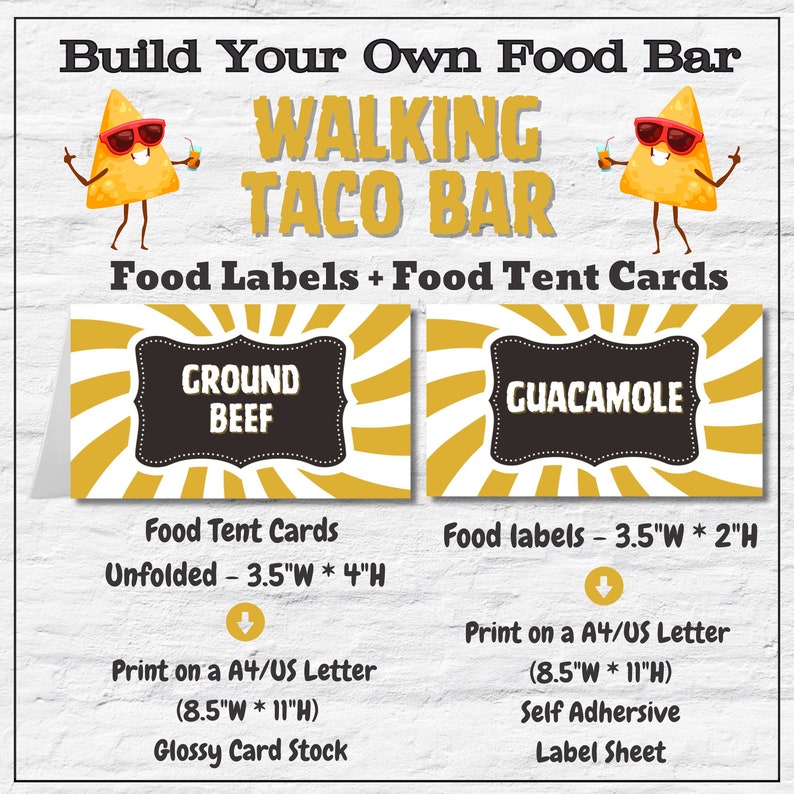 Build Your Own WALKING TACO Bar, Food Bar Buffet Sign, Buffet Cards ...