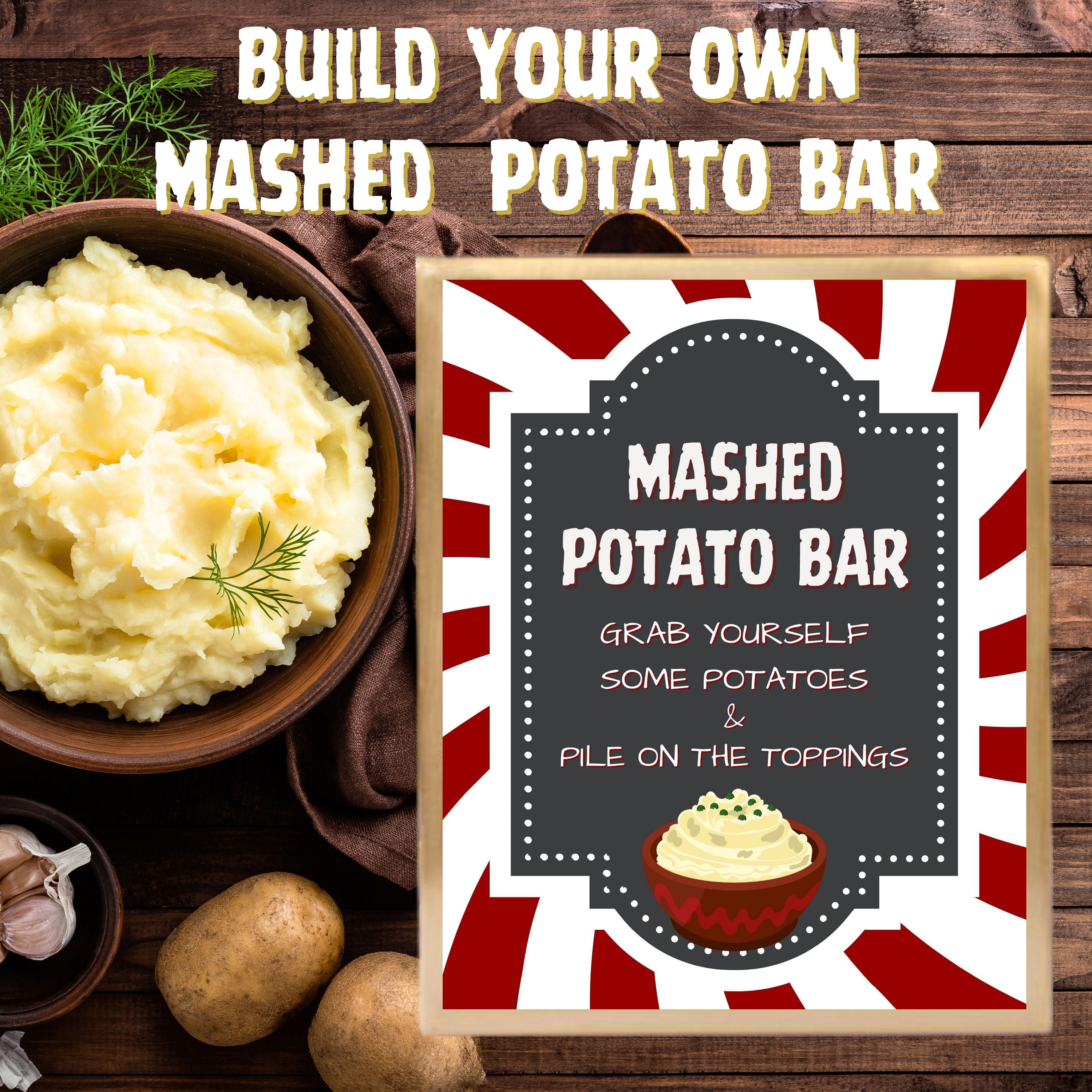 Mashed Potato Bar Buffet Table Sign, Mashed Potato Station Sign ...