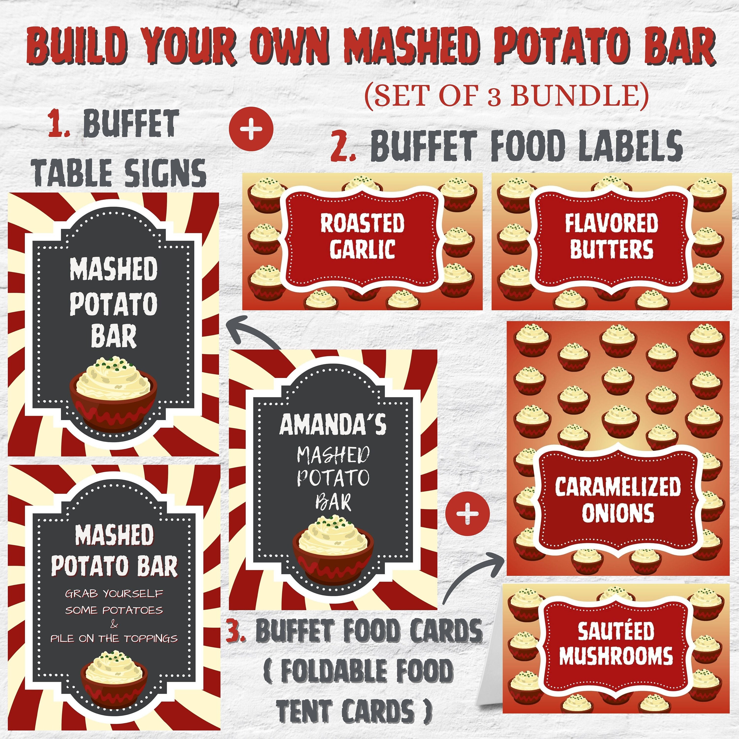 Build Your Own Mashed Potato Bar, Food Bar Buffet Sign Buffet Cards ...