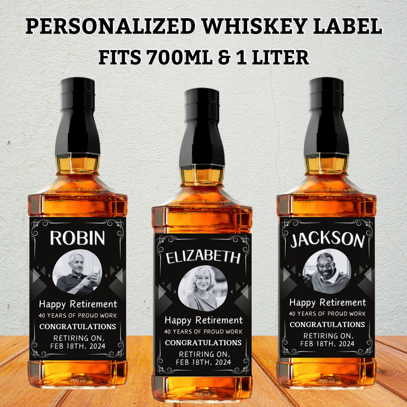 Personalized Whiskey Label for Retirement | Printable Photo Label ...