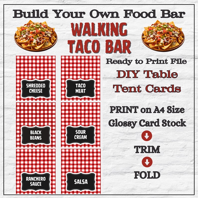 Build Your Own Walking Taco Bar Buffet Sign + Buffet Cards ...