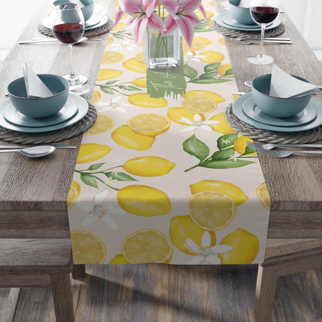 Personalized Lemon Table Runner, Fresh Yellow Lemon Print, Summer ...