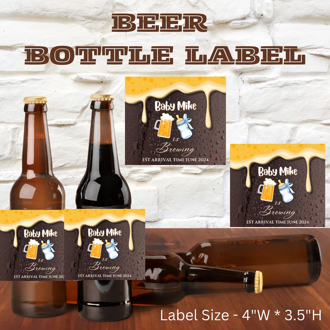 We Edit - You Print, Printable Custom BEER Bottle Label, Fits Bottle Size 12oz, Baby is Brewing ...