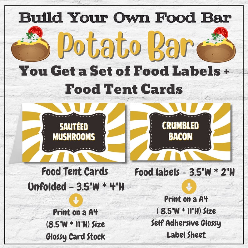 Baked Potato Bar Bundle – Buffet Sign, Topping Cards, Personalized ...