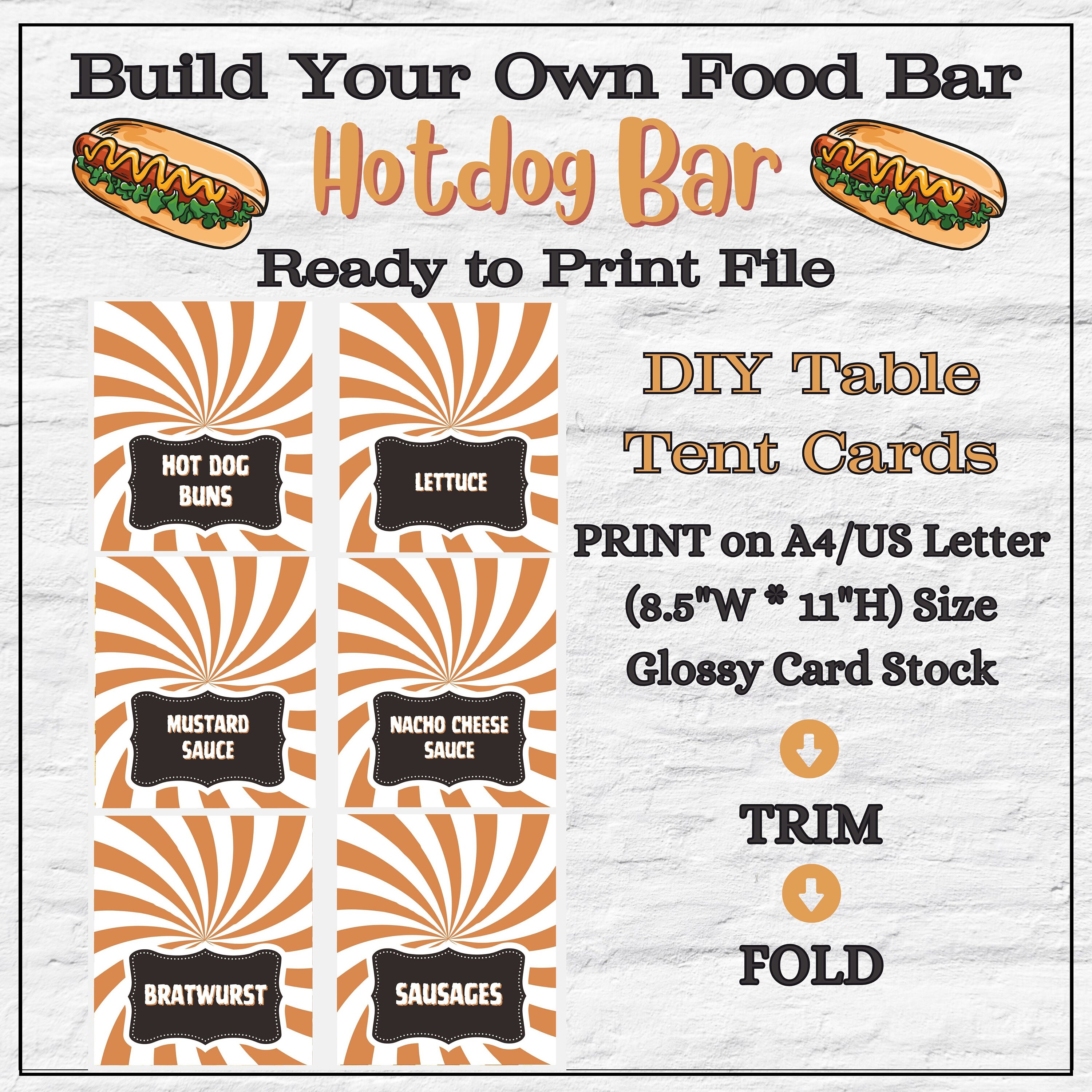 Build Your Own Hot Dog Bar | Food Bar Buffet Sign, Buffet Cards ...