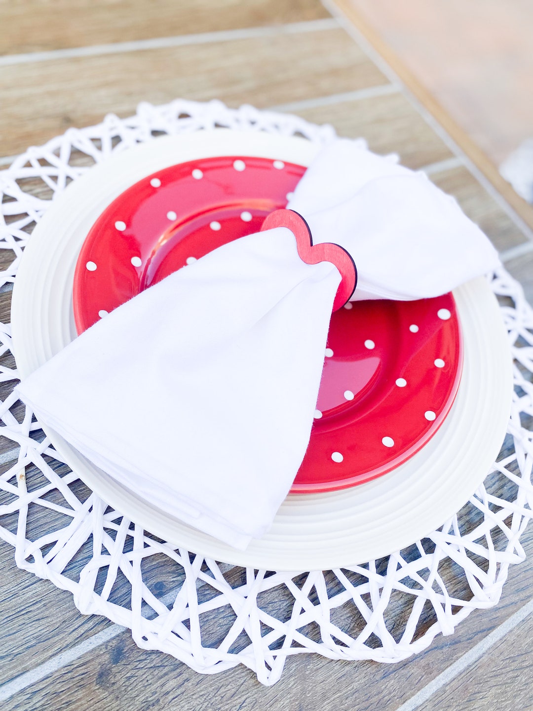 Heart Shape Napkin Rings Set of 12, Red Wooden Napkin Holder, Valentine ...