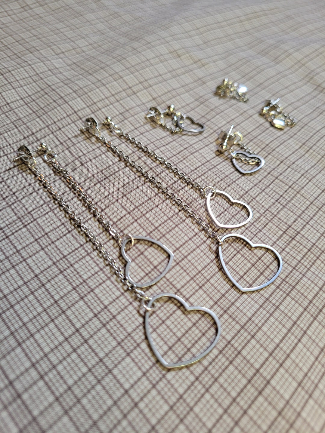 3 DESIGNS Kpop Idol Girl Group Heart Dangle Drop Chain Layered Earrings ...