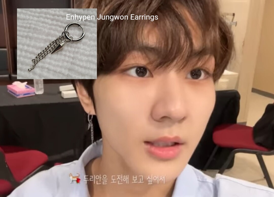 Enhypen Jungwon Hoop Earrings Spike Chain Punk Engene Heeseung Sunghoon ...