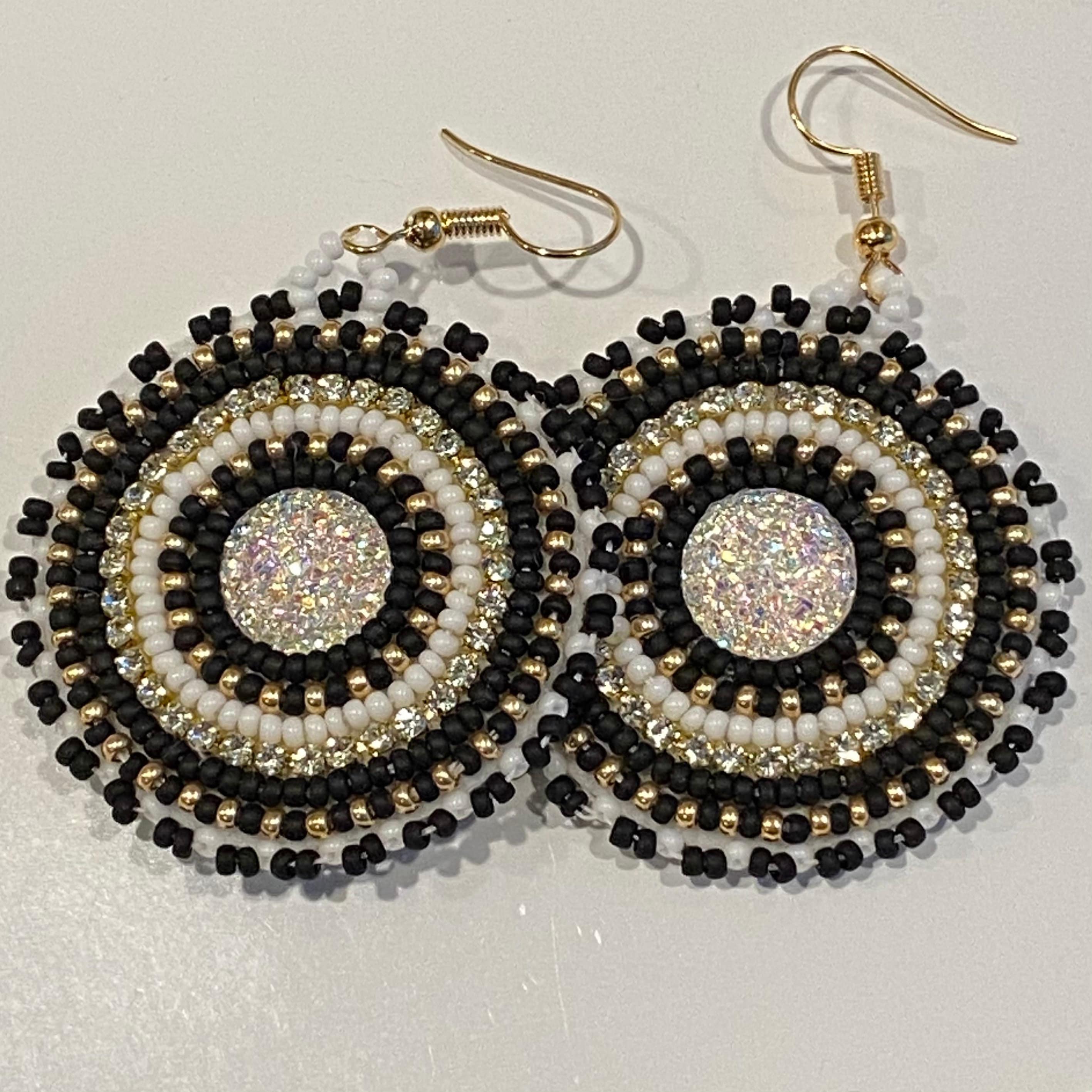 Pretty Black An Gold Beaded Earrings Etsy