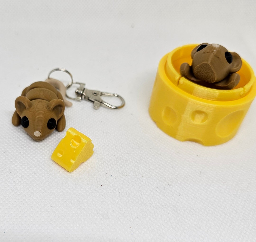 Mouse & Cheese Keyring - 3D Printed Cute Articulated Mouse Keyring/bag ...