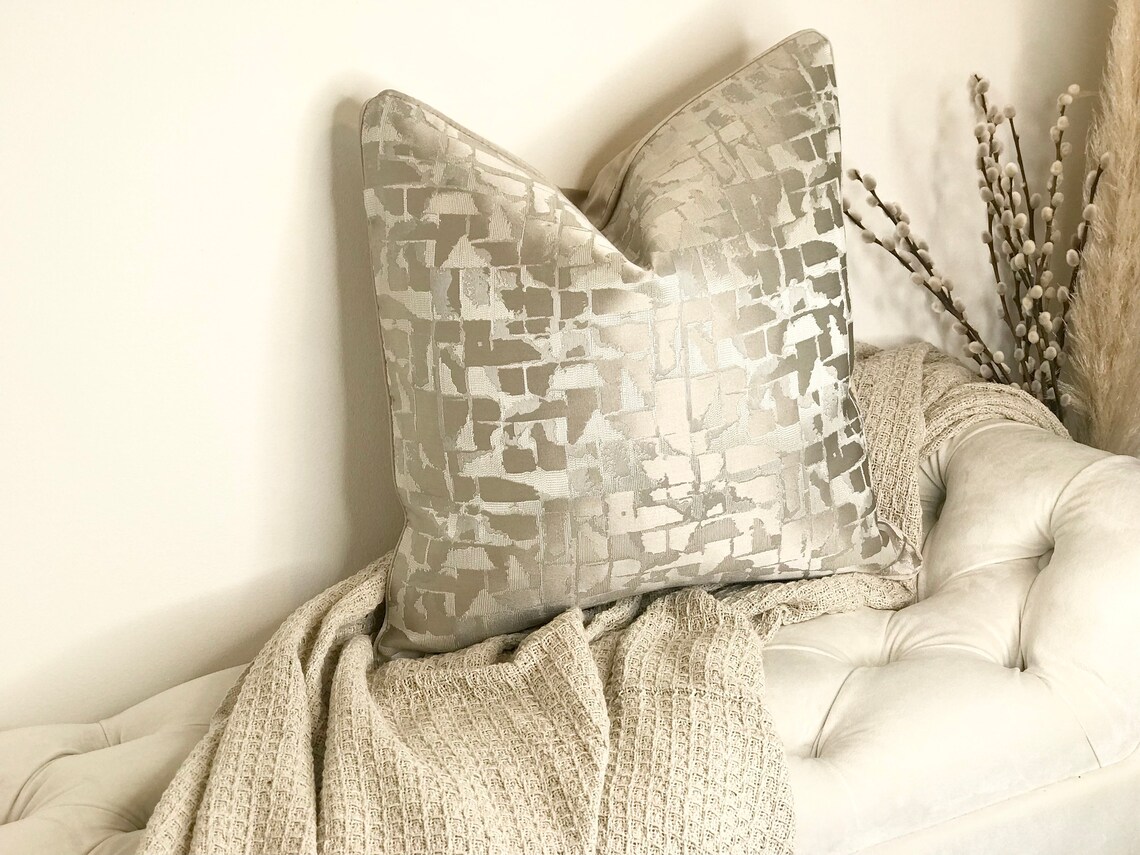 Delta Champagne & Silver Geometric Design Cushion | Etsy