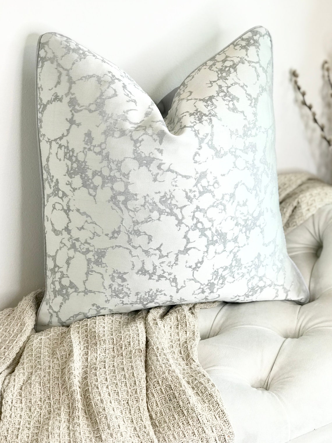 Asmara Silver & Ivory Marble Cushion - Etsy UK
