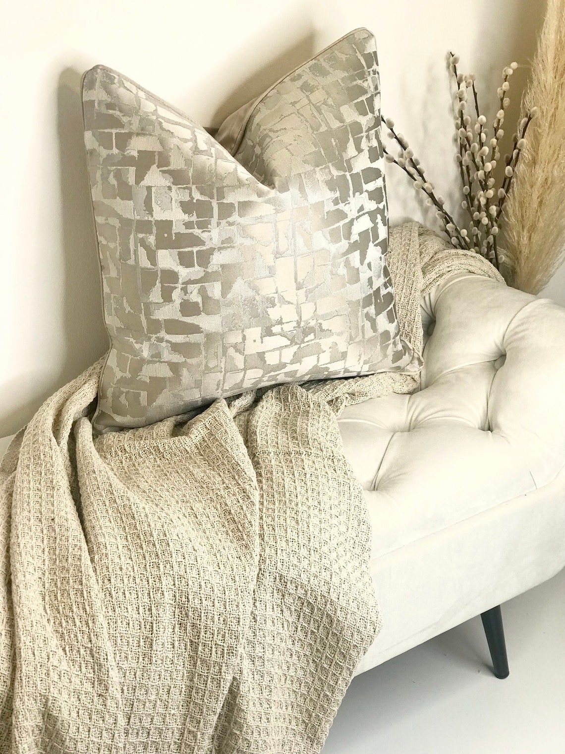 Delta Champagne & Silver Geometric Design Cushion | Etsy