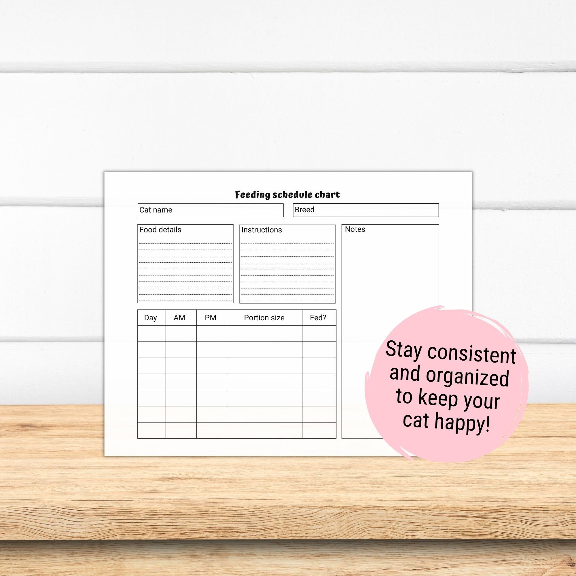 Cat Feeding Tracker Printable Cat Food PDF Chart Pet Food - Etsy