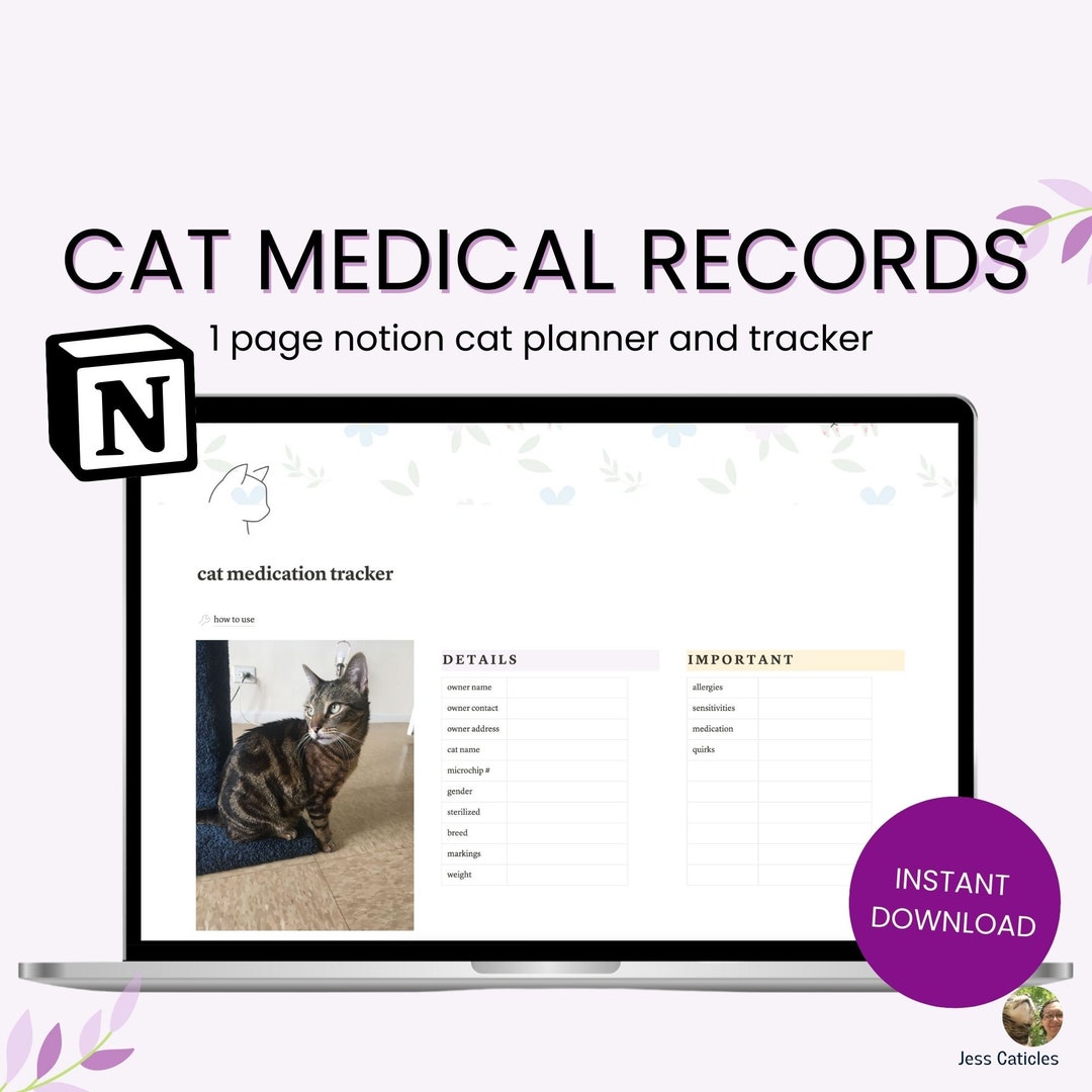 Notion Cat Medical Health Records, Medication Tracker, Vet Appointment ...