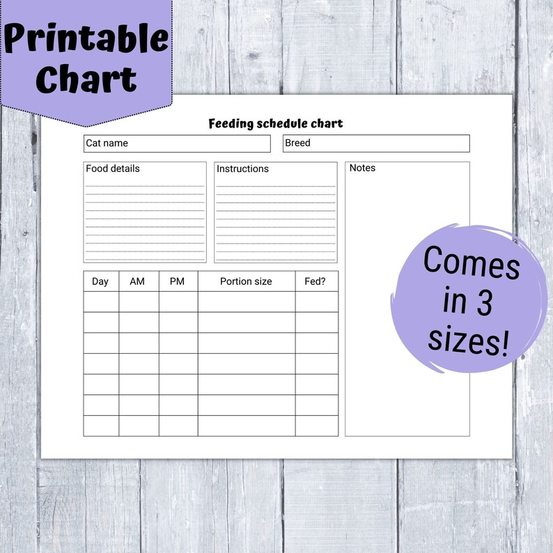 Cat Feeding Tracker Printable Cat Food PDF Chart Pet Food - Etsy