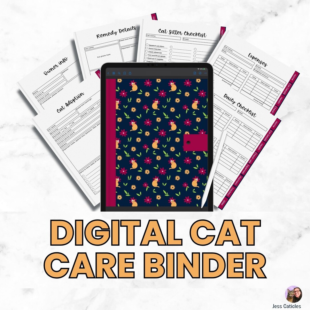 Digital Cat Care Planner Tracker for Goodnotes, Health Medical Records ...