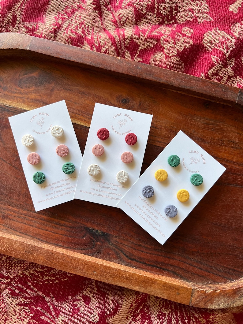 Summer Mini Stud Packs, Leafy Pattern, Handmade, Bright Summer, Polymer ...